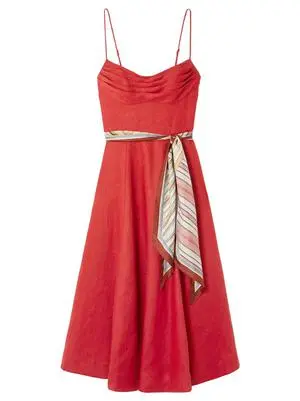 Zimmermann Rebellion Scarf-detailed Linen Midi Dress - Red