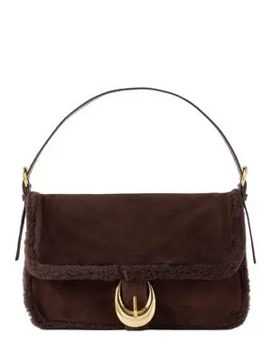 Staud Harlow Medium Shearling Shoulder Bag Dark Brown