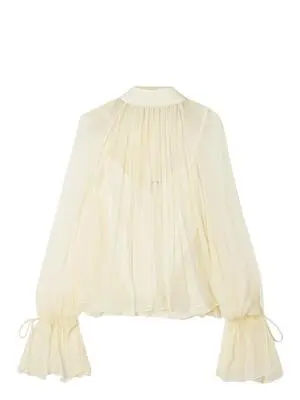 Staud Roux Gathered Chiffon Blouse - Neutrals