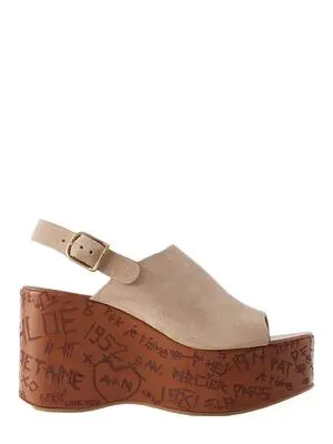 Chloé Maxime Suede Platform Wedge Sandals Sand