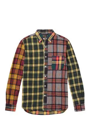 BEAMS Patchwork Checked Cotton-flannel Shirt - Yellow