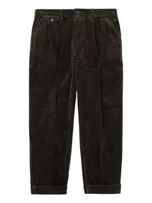 BEAMS Cropped Pleated Cotton-corduroy Trousers - Brown