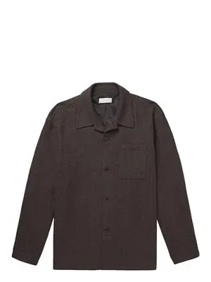AMOMENTO Camp-collar Wool-flannel Shirt - Brown