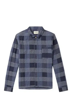Folk Patch Checked Cotton-blend Shirt - Blue