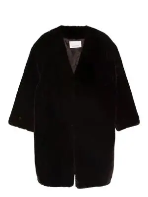 THE FRANKIE SHOP Open Front Faux Fur Coat - Brown