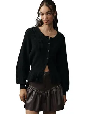 Paige Roslin Peplum Cardigan Sweater - Black
