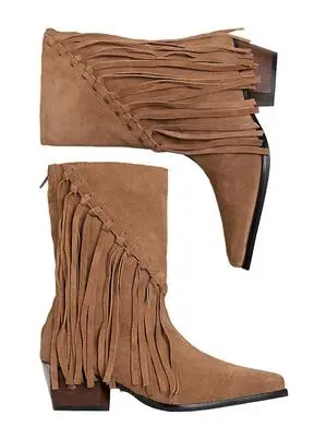 Matisse Fringe Suede Boots - Tan Brown