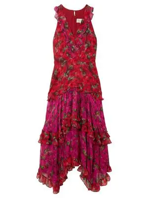 Saloni Jolie Tiered Floral-print Maxi Dress - Pink
