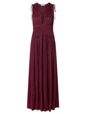 Ulla Johnson Tasneem Plissé-satin Gown - Burgundy