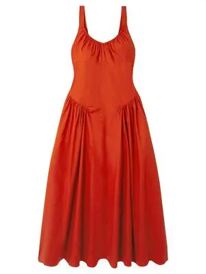Faithfull The Brand Olas Gathered Cotton Midi Dress - Red