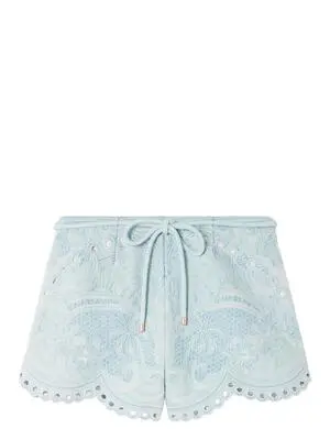 Zimmermann Daylight Scalloped Broderie Anglaise Denim Shorts Blue