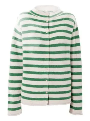 THE ELDER STATESMAN Cousteau Striped Cashmere Cardigan - Green