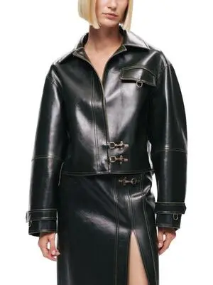 NOCTURNE Faux Leather Buckle Jacket Dark Green