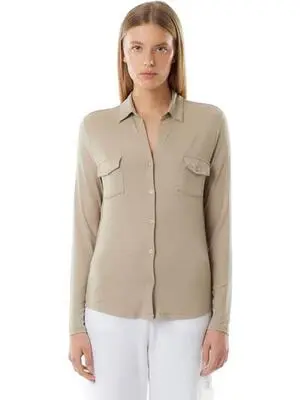 Majestic Filatures Soft Touch Long Sleeve Pocket Shirt - Desert
