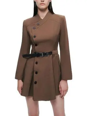 NOCTURNE Asymmetric Belted Mini Shirt Dress - Brown
