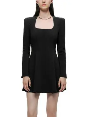 NOCTURNE Square-neck Zip-front Mini Dress - Black