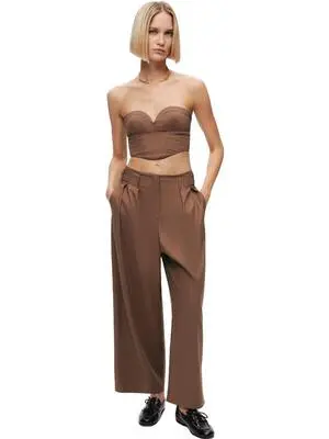 NOCTURNE Pleated Tapered Crop Trousers - Brown