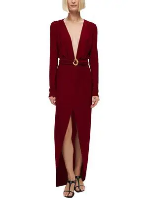 NOCTURNE Belted Jersey Maxi Dress - Burgundy