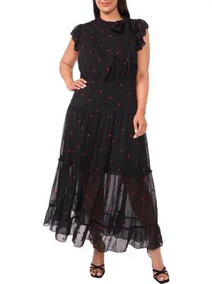 CECE DUPRAZ Tie Neck Heart Print Maxi Dress - Rich Black