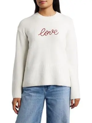 Bobeau Love Embroidery Sweater - Ivory/red