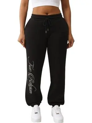 True Religion Crystal Logo Boyfriend Joggers - Jet Black