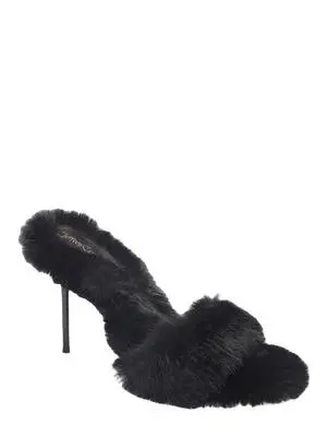 Jeffrey Campbell Big Mama Faux Fur Stiletto Heel Sandals - Black
