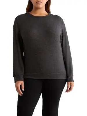 Loveappella Hacci Knit Crewneck Top - Charcoal