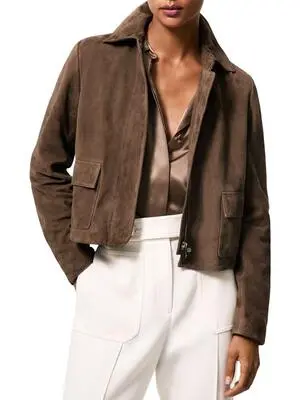 REISS Drew Crop Suede Jacket