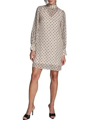 Bcbgmaxazria Flocked Polka Dot Shift Dress - Ivory/black