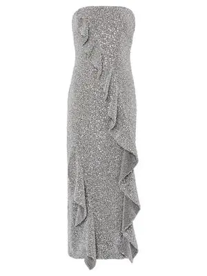 MILLY Katy Sequin Midi Dress - Silver