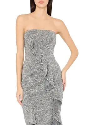 MILLY Katy Sequin Midi Dress - Silver