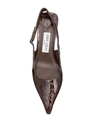 JIMMY CHOO 50mm Amel Croc-Embossed Slingback Pumps Sambuco