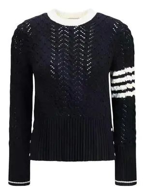 Thom Browne Cable-knit Pointelle-stitch Jumper - Blue