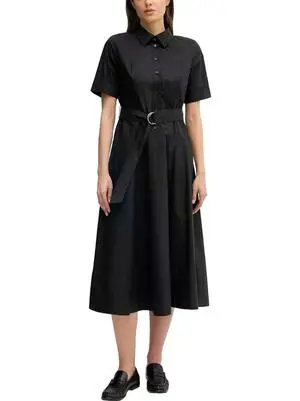 Dkny Belted Short-sleeve Midi Shirt Dress - Black