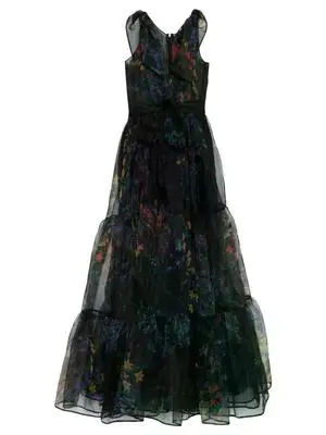 MIAU BY CLARA ROTESCU Isla Floral Tiered Maxi Dress - Black