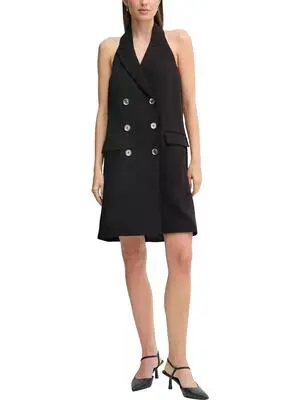 Dkny Button Halterneck Mini Dress - Black