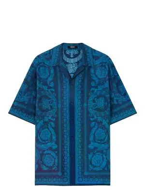 Versace Barocco-print Short-sleeve Shirt - Blue