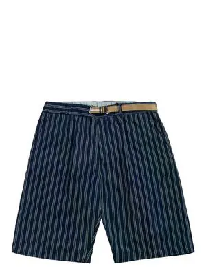 WHITE SAND Striped Bermuda Shorts With Belt - Blue
