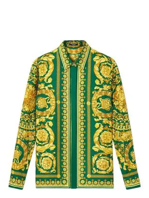 Versace Barocco-print Silk Shirt - Green