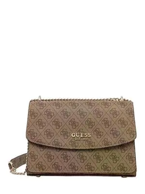 Guess Monogram Pattern Chain Satchel - Brown
