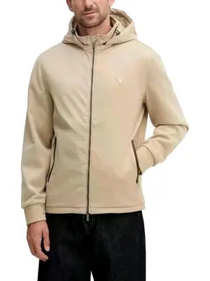 Guess Hooded Logo-patch Jacket - Neutrals