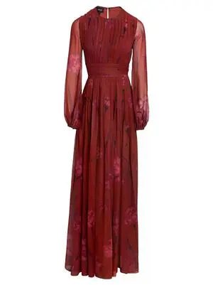 Giambattista Valli Pleated Floral-print Maxi Dress - Red