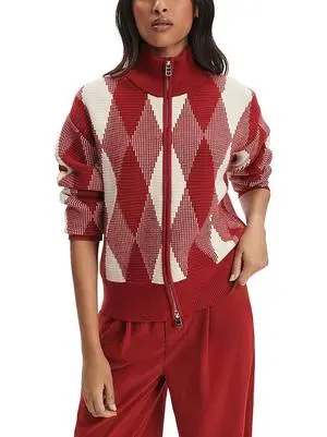 Varley Karina Jacquard Knit Jacket - Red Dahlia