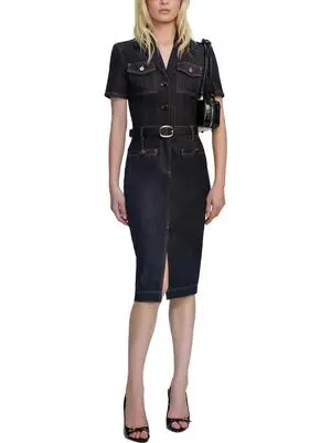 SELF-PORTRAIT Denim Shirt Midi Dress - Blue