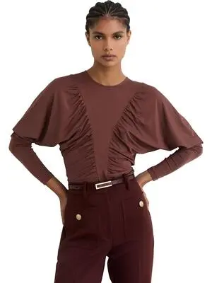 REISS Fenna Ruched Jersey Top - Rust Red