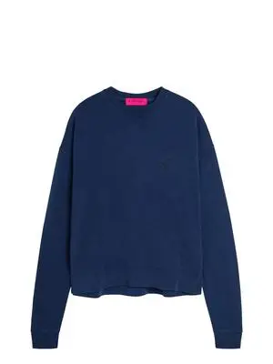 THE ELDER STATESMAN Cotton And Cashmere-blend Sweatshirt With Embroidered Logo - Navy