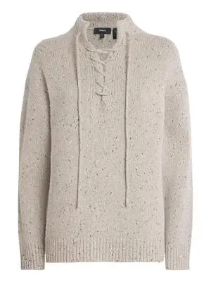 Theory Wool-cotton-cashmere Drawstring Sweater - Beige
