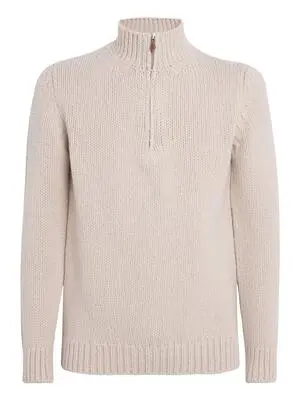 Eleventy Wool Quarter-zip Sweater - Beige