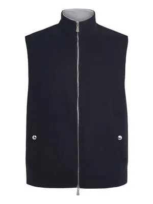 Eleventy Wool Two-way Zip Gilet - Blue