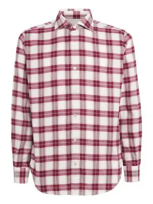 Eleventy Cotton-blend Check Shirt - Burgundy